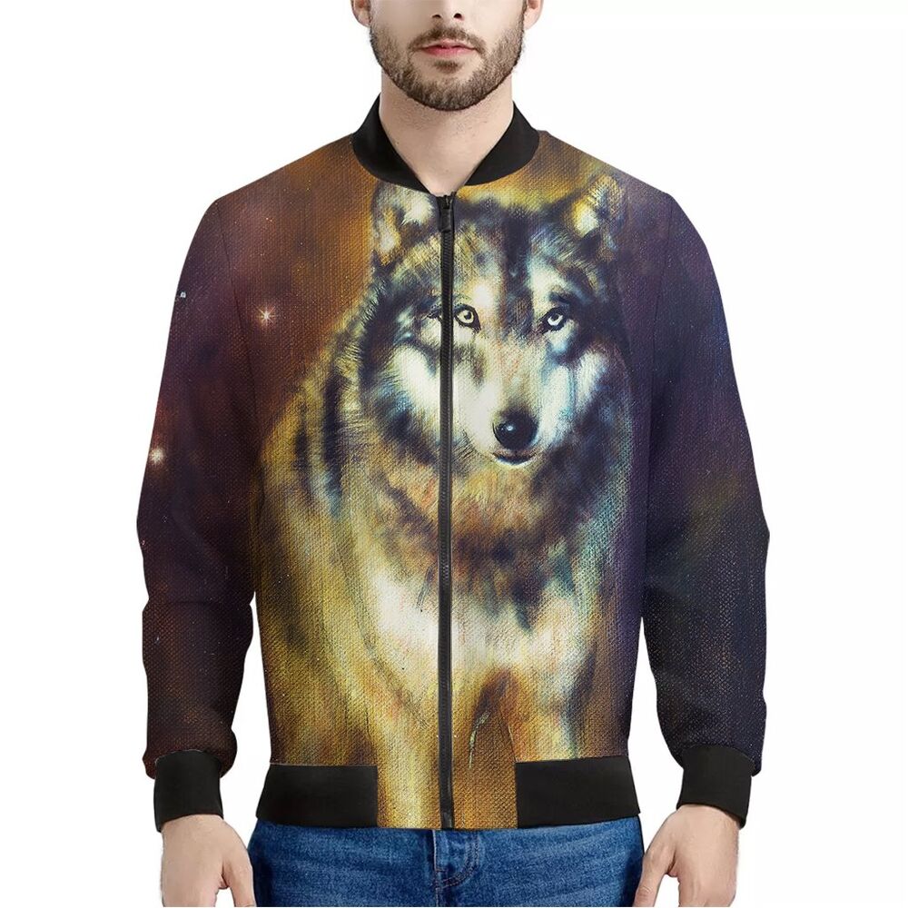 Cosmic Wolf Portrait Print Bomber Jacket – We sell presents, you sell ...