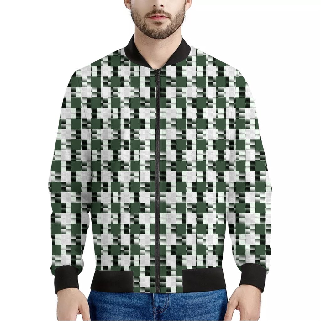 Forest Green Buffalo Check Pattern Print Bomber Jacket – We sell ...