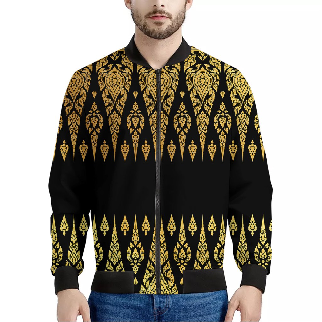 Gold And Black Thai Pattern Print Bomber Jacket – We sell presents, you ...