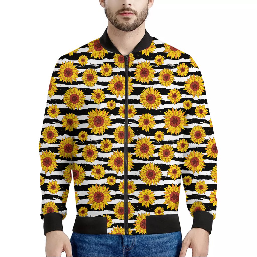 White And Black Stripe Sunflower Print Bomber Jacket – We sell presents ...